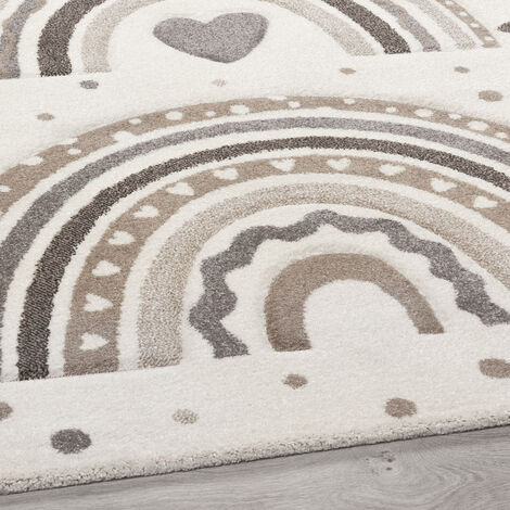 Paco Home Tapis Enfant Chambre Pastel 3D Nuages Étoiles Arc-en-ciel 80x150 cm, Beige 3