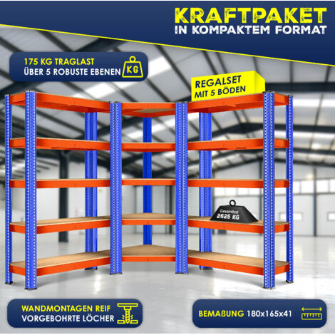MASKO® 3er-Set Metall Regalsystem, Lagerregal, 1 Eckregal & 2 ...