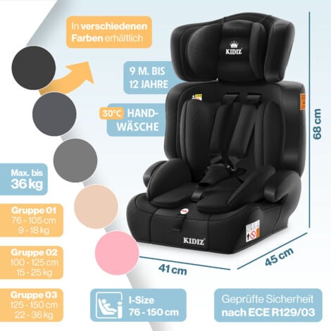 KIDIZ® Autokindersitz Kinderautositz Gruppe 1+2+3 9-36 kg 5-Punkt ...