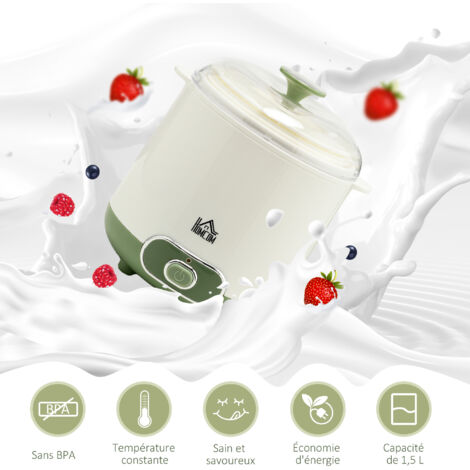 Yaourtière - HOMCOM - électrique 2 récipients 1,5 L filtre yaourt grec ...