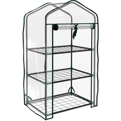 Serre de jardin balcon 3 niveaux métal thermolaqué vert PE transparent