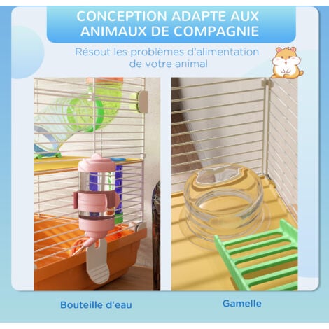 Cage pour hamster souris rongeur 4 étages avec tunnels mangeoire roue ...