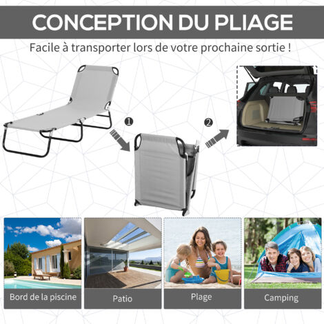 Transat bain de soleil pliable grand confort dossier et pare-soleil ...