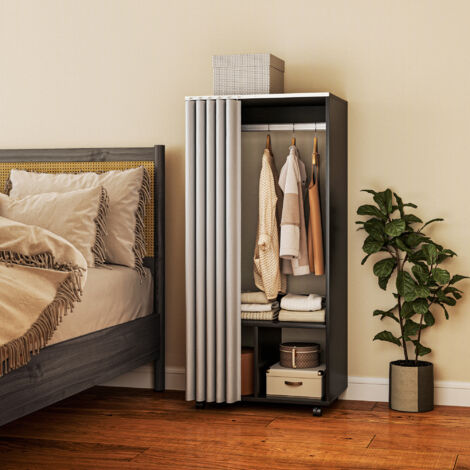 Armoire penderie sur roulettes - tringle penderie, 2 compartiments ...