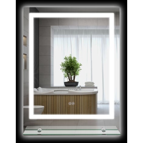 Miroir lumineux LED 43W antibué réglable interrupteur tactile étagère intégrée 60L x 14P x 80H cm