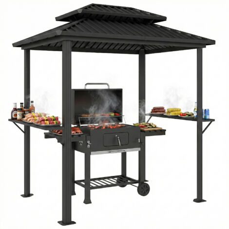 Abri barbecue extérieur - Outsunny - double toit 2 étagères latérales ...