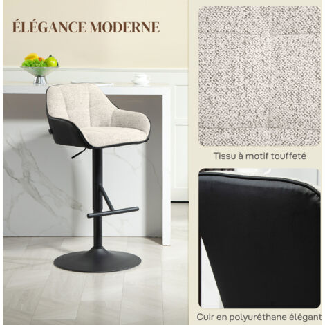 Tabourets de bar - HOMCOM - lot de 2 - hauteur réglable et assise ...