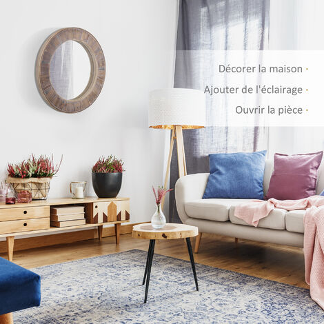 HOMCOM Miroir rond mural en bois de pin style naturel Ø 79 cm