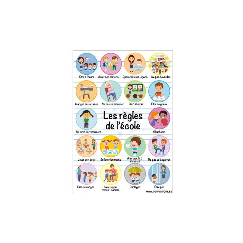 PANNEAU DES REGLES DE L'ECOLE (G1505) - Adhésif - 300 x 420 mm