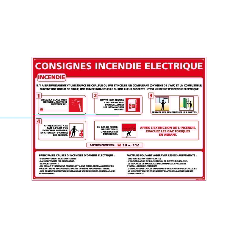 Panneau consignes incendie électrique – Adhésif – 210 x 300 mm