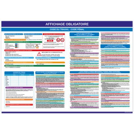 AFFICHAGE OBLIGATOIRE TRAVAIL, AFFICHE OBLIGATOIRE ENTREPRISE, PANCARTE CODE DU TRAVAIL ...