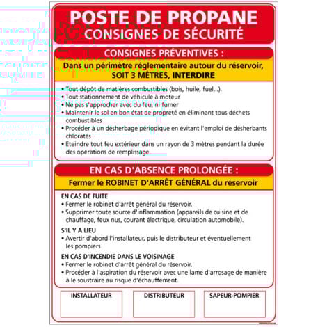 Panneau POSTE DE PROPANE – PVC 1,5 mm – 300 x 420 mm