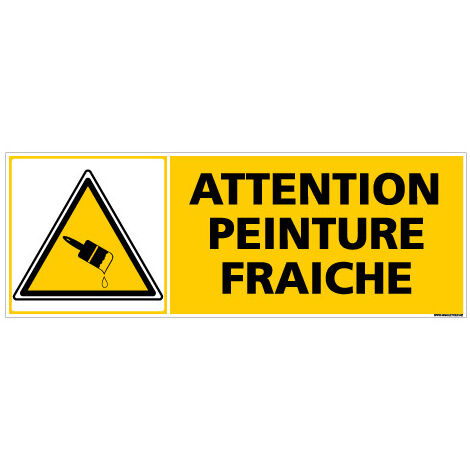 Panneau ATTENTION PEINTURE FRAICHE (C0291) - Adhésif - 210 x 75 mm