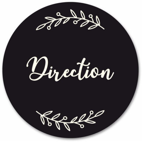 Plaque de Porte Autocollante PVC Gravé Noir Blanc Ronde.- - Direction