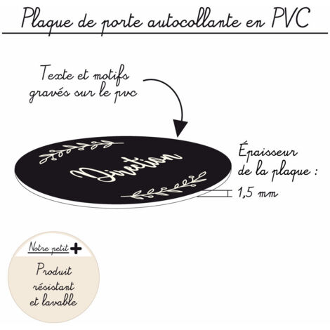 Plaque de Porte Autocollante PVC Gravé Noir Blanc Ronde.- - Direction