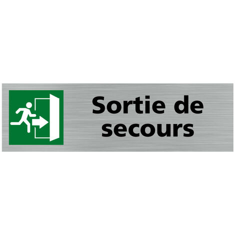 Pictogramme SORTIE DE SECOURS (Q0388).- Adhésif aspect aluminium brossé