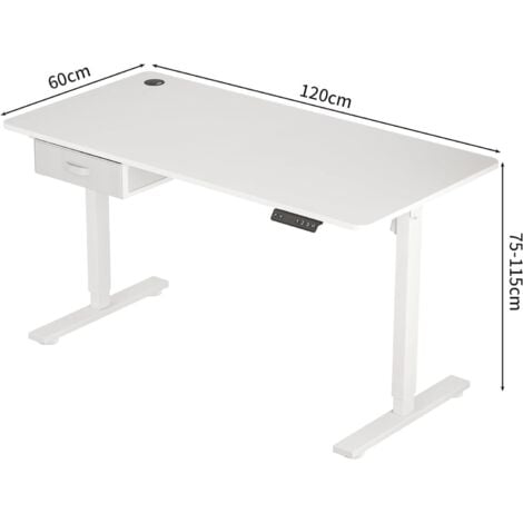 Height Adjustable Electric Standing Desk w USB A Charging Port and Desk Drawer EASTON WHTIE 120
