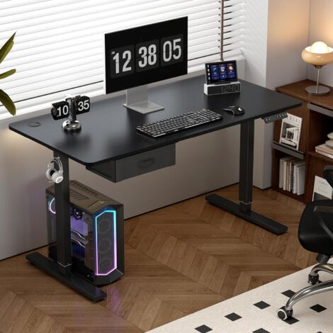 Height Adjustable Electric Standing Desk w USB A Charging Port and Desk Drawer EASTON BLACK 120