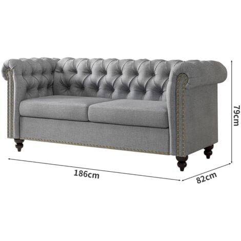 Large 2 seater Chesterfield Style Button back Sofa Couch Linen Fabric ...