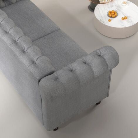 Large 2 seater Chesterfield Style Button back Sofa Couch Linen Fabric ...