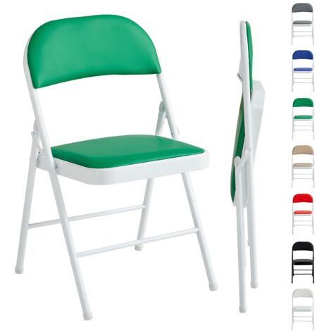Set of 1 Faux Leather Foldable Chair with Metal Frame and Padded Seat GREEN