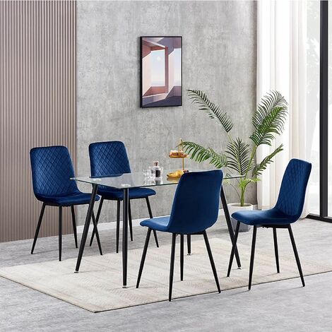 Set of 4 Designer Velvet Fabric Dining Chairs Metal Legs Lexi Chairs BLUE