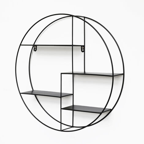 Perchero de pared de metal negro con 4 estantes - Redondo - 50x10 cm