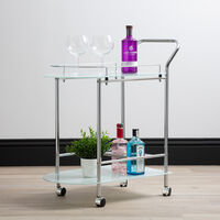2-Tier Tea Wine Drinks Trolley on wheels, 80cm Metal Mini Bar Cart with ...