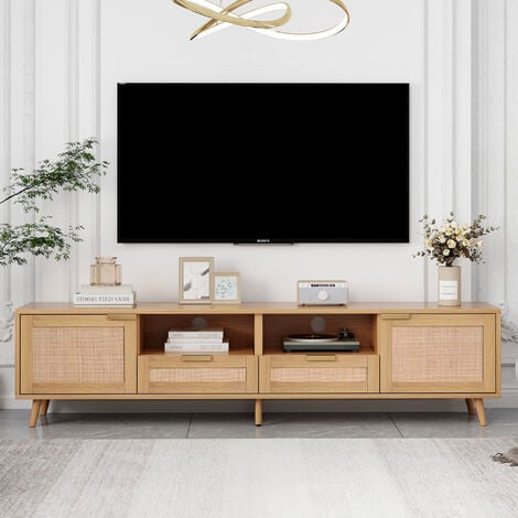 TV Unit 200cm Modern Rattan , Media Entertainment Center with 4 Storage ...