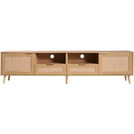 TV Unit 200cm Modern Rattan , Media Entertainment Center with 4 Storage ...