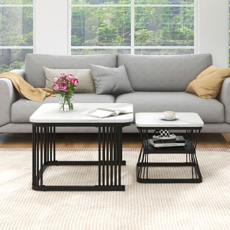 Set of 2 Square Coffee Tables - Set Nesting Sofa Table - End Side Table ...