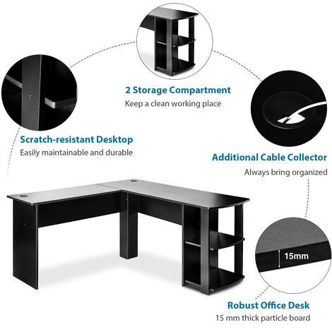 Corner Desk L-Shaped Computer Desk with 2-Tier Shelves, Workstation ...