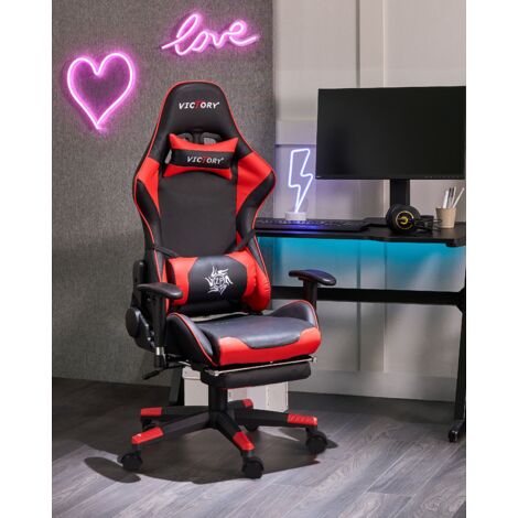 Red and black gaming chair with footrest store