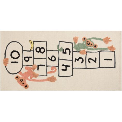 Kids Rug Cotton Hopscotch Monkey Motif Print 80 x 150 cm Handwoven ...