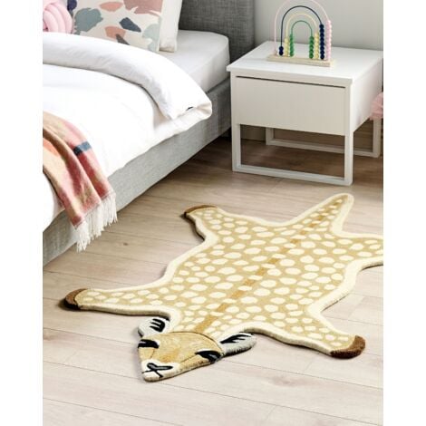 Wool Kids Rug Playroom Animal Fawn Print 100 x 160 cm Cotton Backing ...