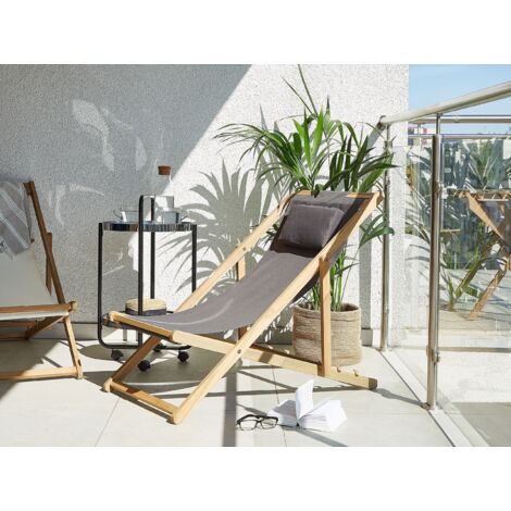 Folding Deck Chair AVELLINO with Replacement Fabrics Acacia Wood Dark Brown