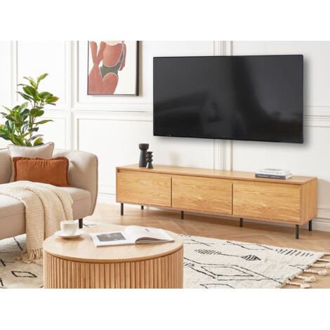Modern Minimalist TV Stand Media Unit Sideboard Metal Black Legs 3 Door ...