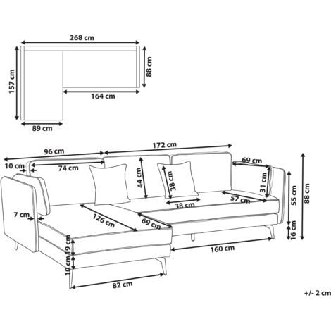 Corner Sofa 3 Seater ALTAN Velvet Beige Right Hand