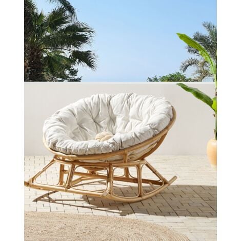 Boho Lounge Rocking Chair Rattan Light Beige Cushions Cotton Fabric Medium Resistance Indoor Natural Orvieto