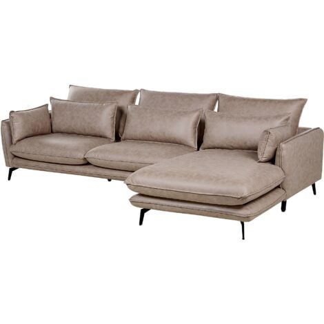 Modern Left Hand Corner Upholstered Sofa Couch Scatter Back Faux Suede ...