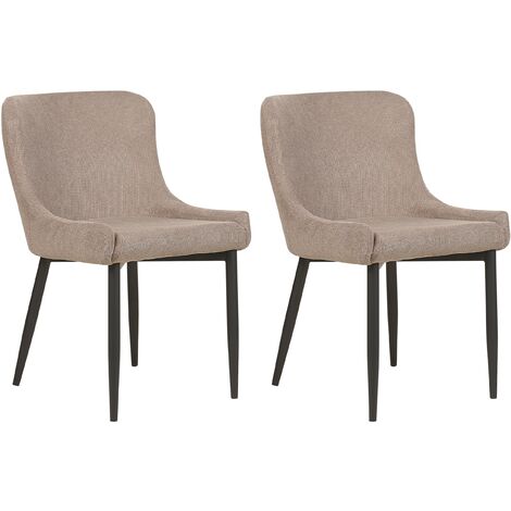 Set of 2 Fabric Dining Side Chairs Taupe with Sleek Black Iron Legs Everly