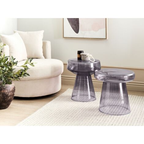 Set of 2 Side Tables LAGUNA/CALDERA Glass Grey