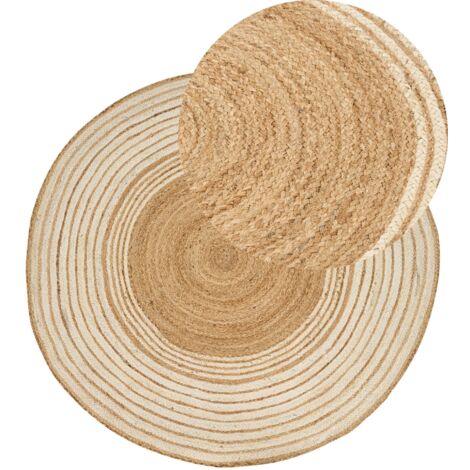 Boho Area Rug Jute ø 140 cm Round Handwoven Decorative Living Room ...