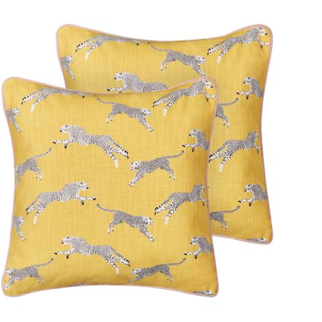 Set of 2 Decorative Cushions ARALES Cotton 45 x 45 cm Yellow Animal Pattern