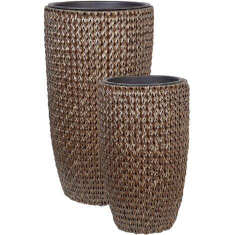 Set of 2 Plant Pots CEDRUS PE Rattan 37/45 cm Brown