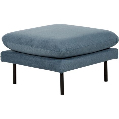 Modern Ottoman Square Footstool Pillow Top Chenille Blue Black Metal Legs Vinterbro