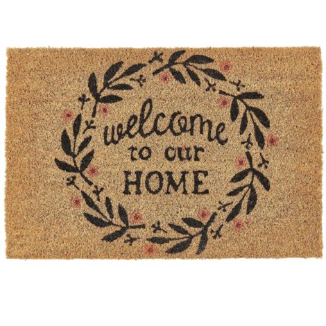 Modern Indoor Doormat 40 x 60 cm Caption Text Motif Coir Anti-Slip PVC ...