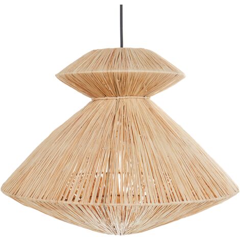 Hanging Pendant Light Lamp Lightning Straw Shade Iron Base Boho Style ...