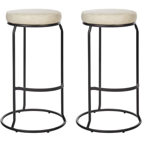 Set of 2 Bar Stools Faux Leather Kitchen Island Counter Chair Light ...