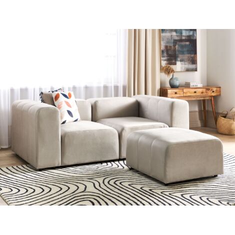 Modular Sofa 2 Seater FALSTERBO Velvet Beige with Ottoman